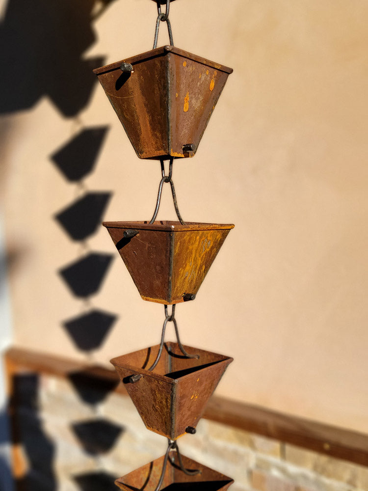 COR-TEN weatheed steel square cups Rain Chain 3121-M-CORT – RainChains.com