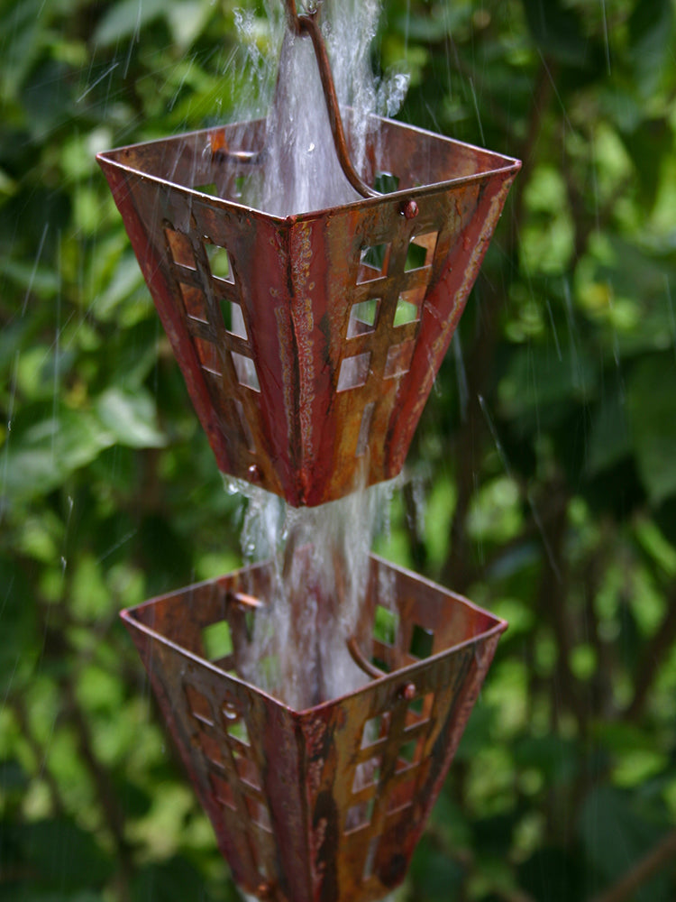 Arts & Crafts Square Pre-Aged Copper Cups 3122-AC – RainChains.com